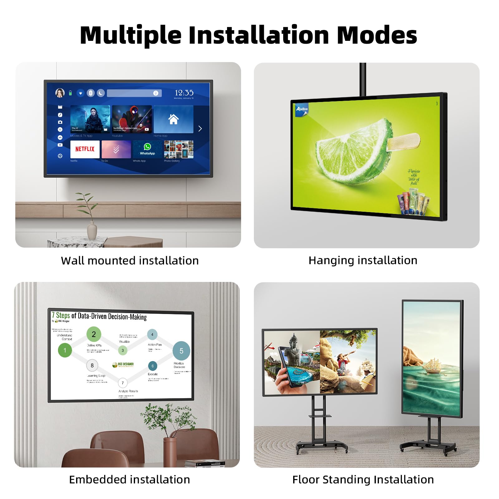 YIXZSWD 32 Inch Touch Screen Digital Signage, Smart Digital Calendar Digital Signage Display for Advertising,Plug&Play,Intelligent Split Screen,Built-in Speakers,Support HD-MI Input,Android System