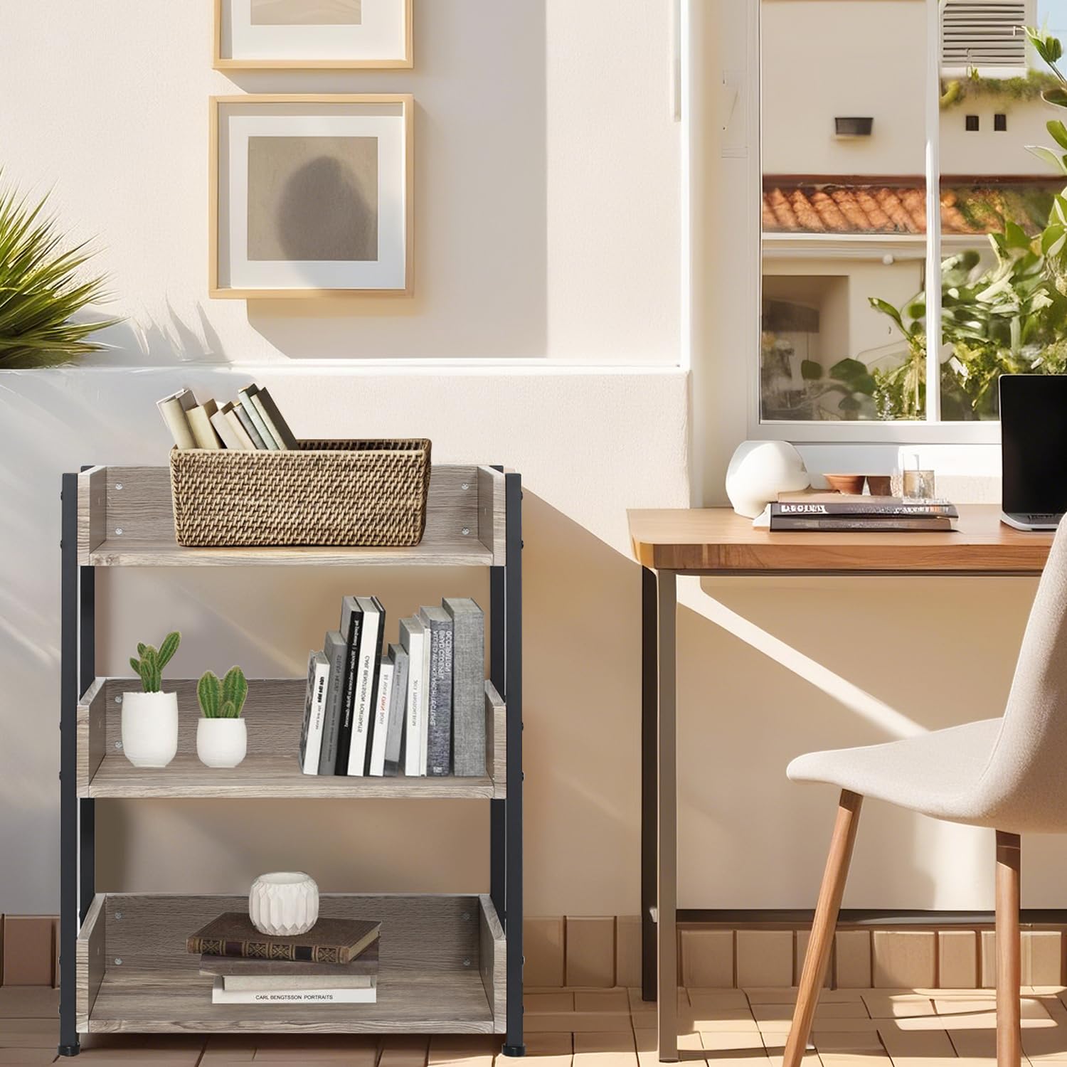 VECELO Bookshelf,Small Bookcase,3-Tier Storage Organizer,Industrial Shelving Unit for Home Office,Living Room,Dormitory,30" H,Brown