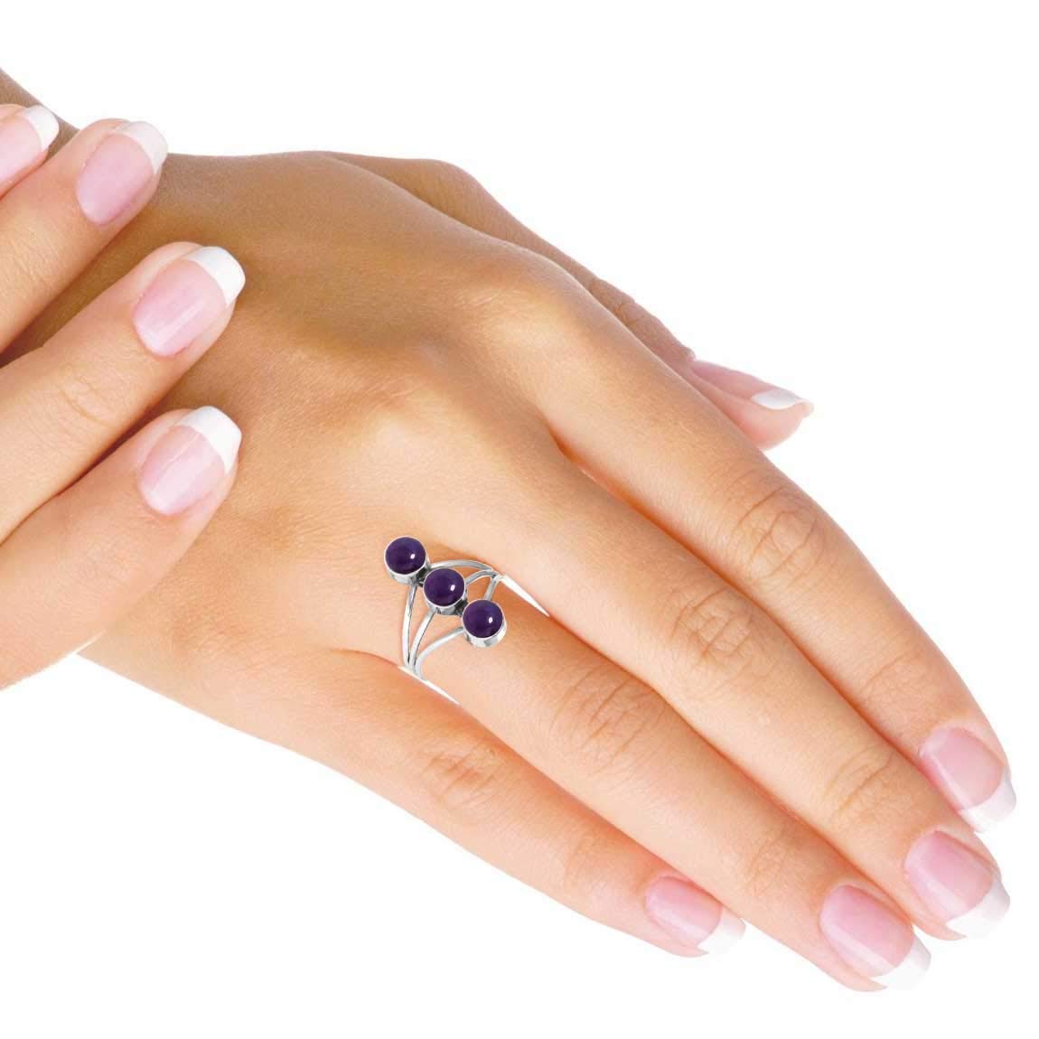JEWELOPORIUM 925 Sterling Silver Ring for Women Violet Real Amethyst Stone Statement Silver Ring Size 11.5 Easter Gift Fashion Jewelry