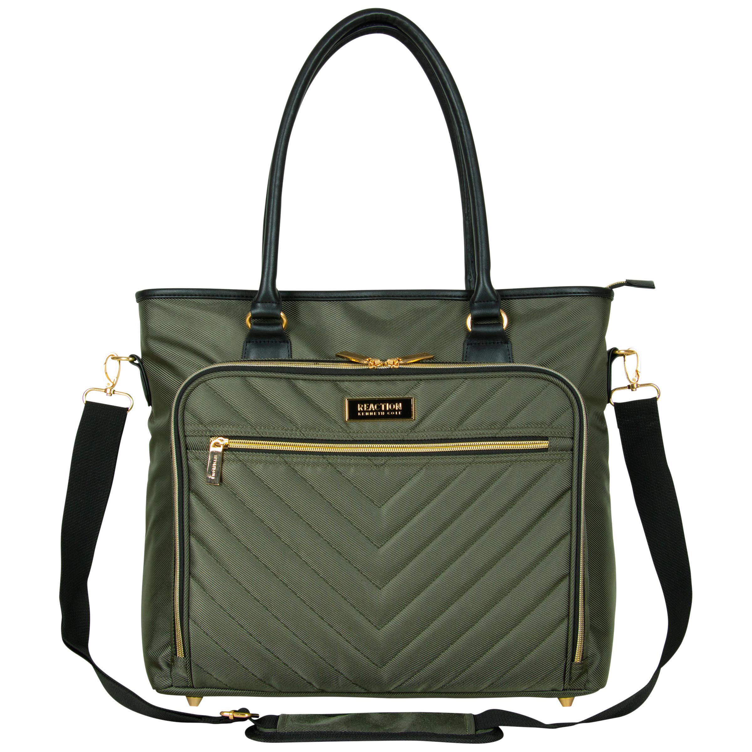 Kenneth Cole Reaction Chelsea Chevron 15" Laptop & Tablet Business Tote W/Removable Shoulder Strap, Olive