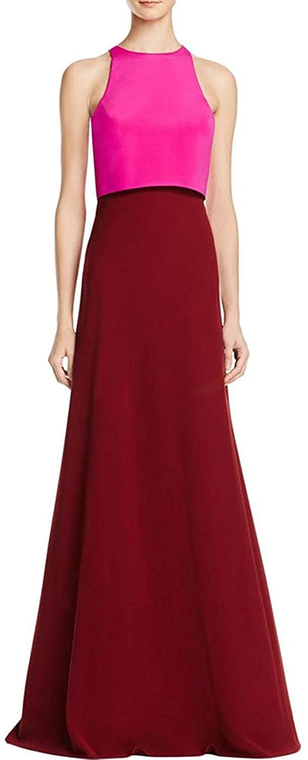 Jill Jill Stuart Women’s Colorblock Popover Crepe Gown Fuchsia Rose/Oxblood 4