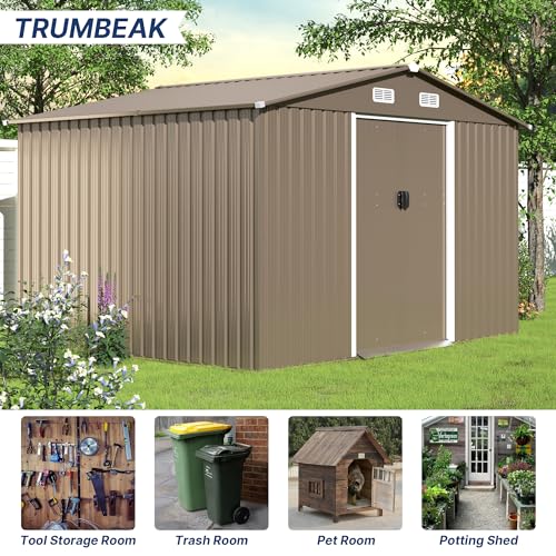 Trumbeak 10FT x 8FT Metal Outdoor Storage Shed,Utility and Tool Shed Storage House w/Lockable Sliding Doors & Air Vent,Garden Shed for Backyard,Garden,Patio,Lawn