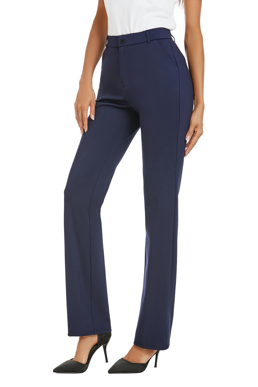 iChosy Women's Stretchy Straight Leg Dress Work Pants Business Office Casual Slacks with Pockets Navy32 0