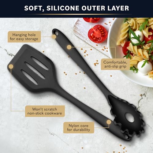 Home Hero Silicone Kitchen Utensils Set - Cooking Utensils Set - Silicone Cooking Utensils Set - Silicone Utensil Set - Silicone Utensils For Cooking Kitchen Utensil Set (44 Pcs - Black)