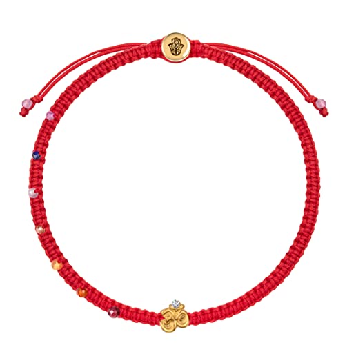 KARMA AND LUCK - Serene Soul - Women's Red String 18K Gold Plated Brass OM Charm Bracelet with Adjustable Drawstring Closure from 6.5" to 8" Handmade with Love in Bali
