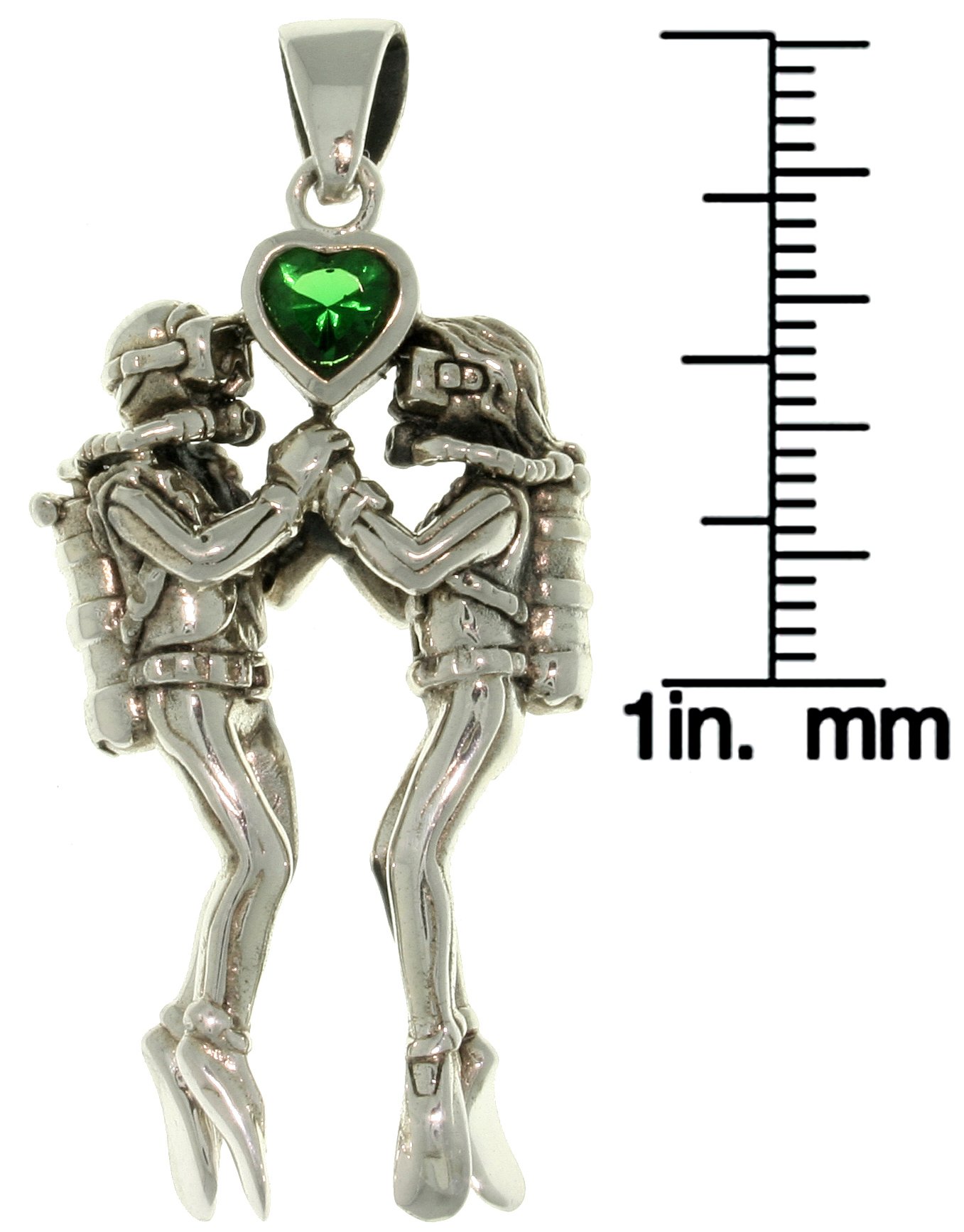 Jewelry Trends Scuba Divers Green Heart Sterling Silver Pendant