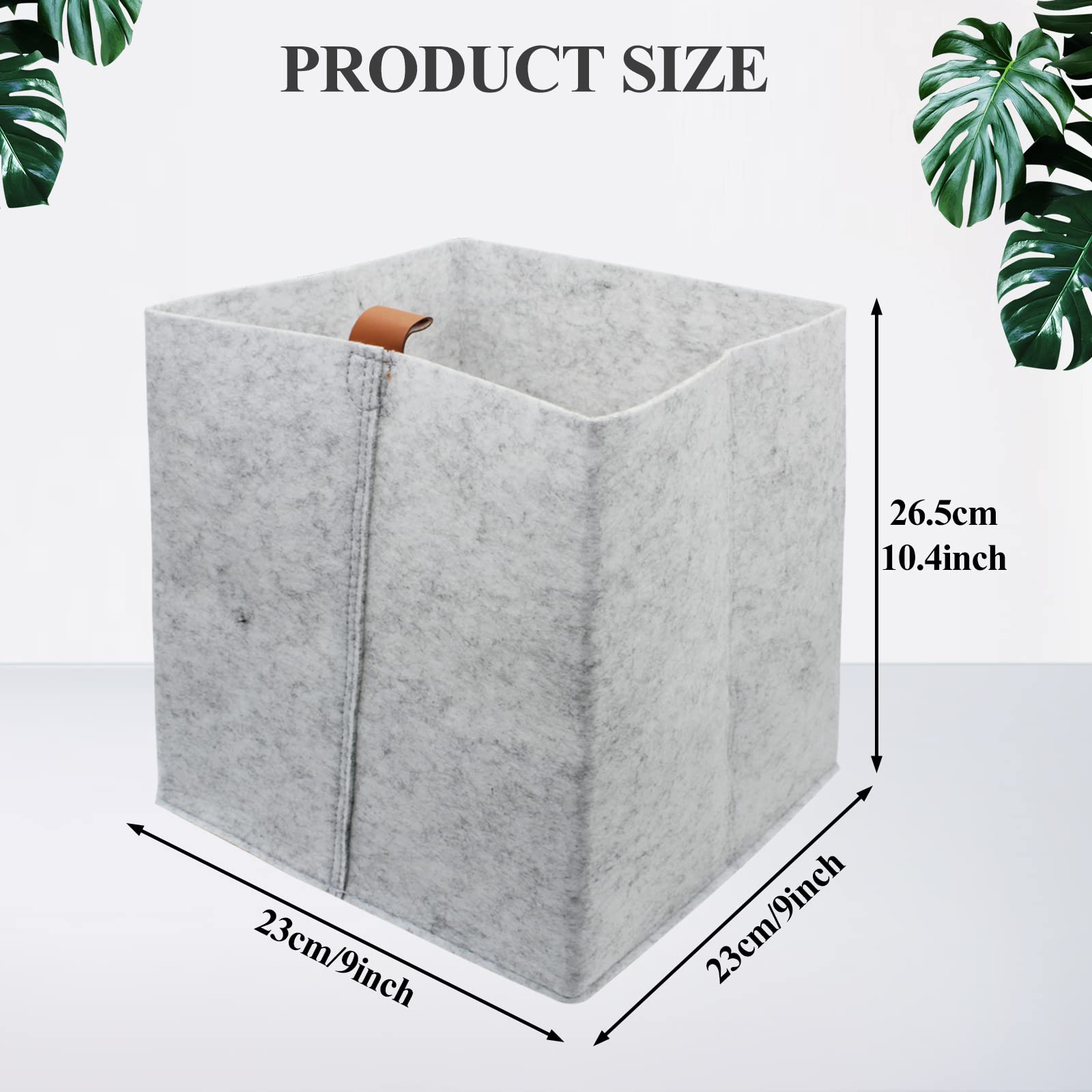 WisePoint Felt Storage Basket, Folded Closet Storage Bins Large Capacity Cube Storage Bin with Hanger, Multifuctional Storage Bins for Shelves, Clothing, Books, Shoes (light gray)