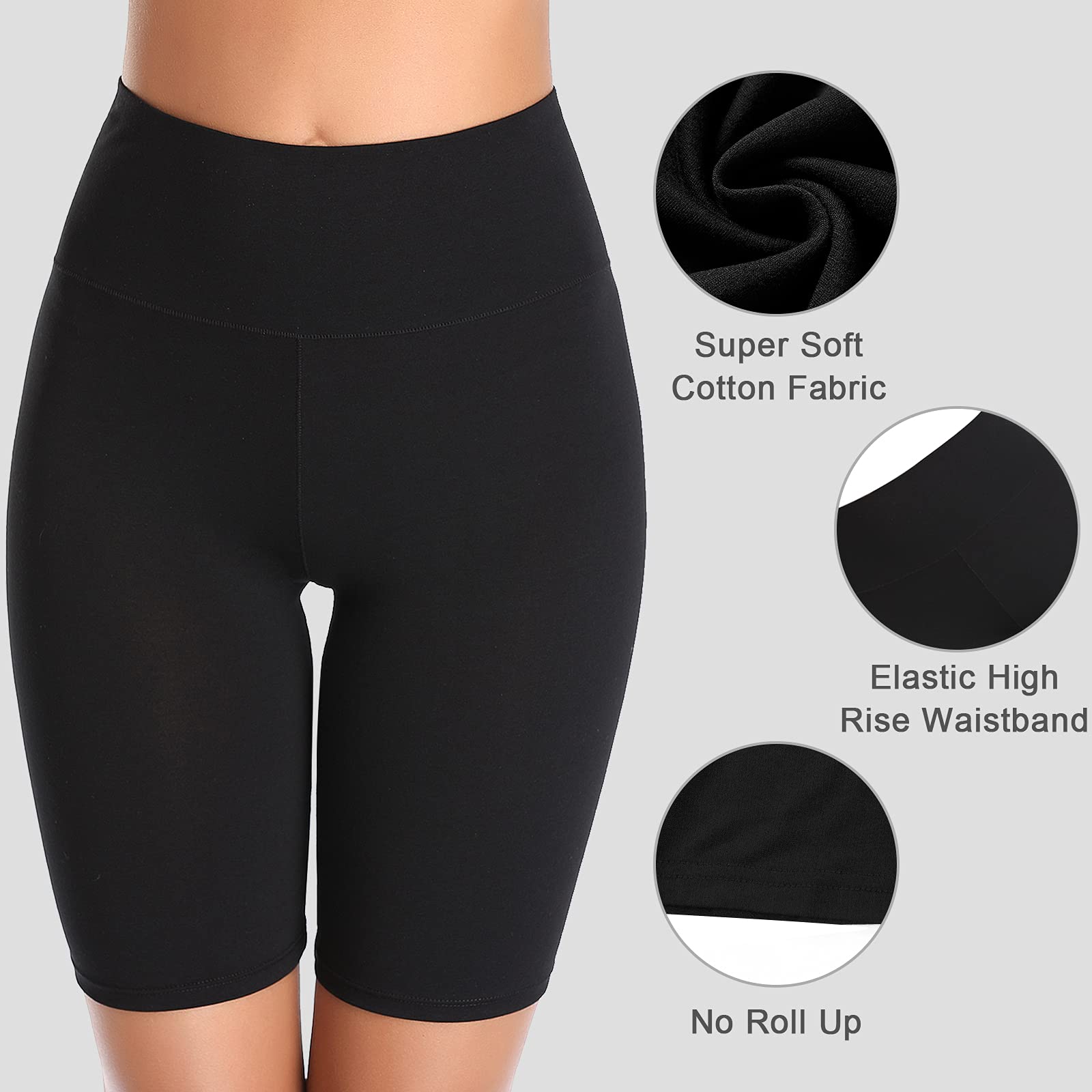 K-CHEONY High Waisted Biker Shorts for Women Slip Shorts Cotton Boy Shorts Tummy Control Yoga Workout Shorts, Black, X-Large