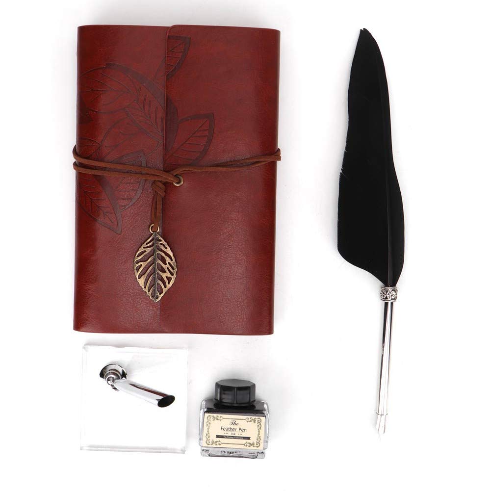 Hztyyier Calligraphy Dip Pen, Quill Pen Set with Business Journal Notebook, Black Ink and Penholder in Gift Box (Black)