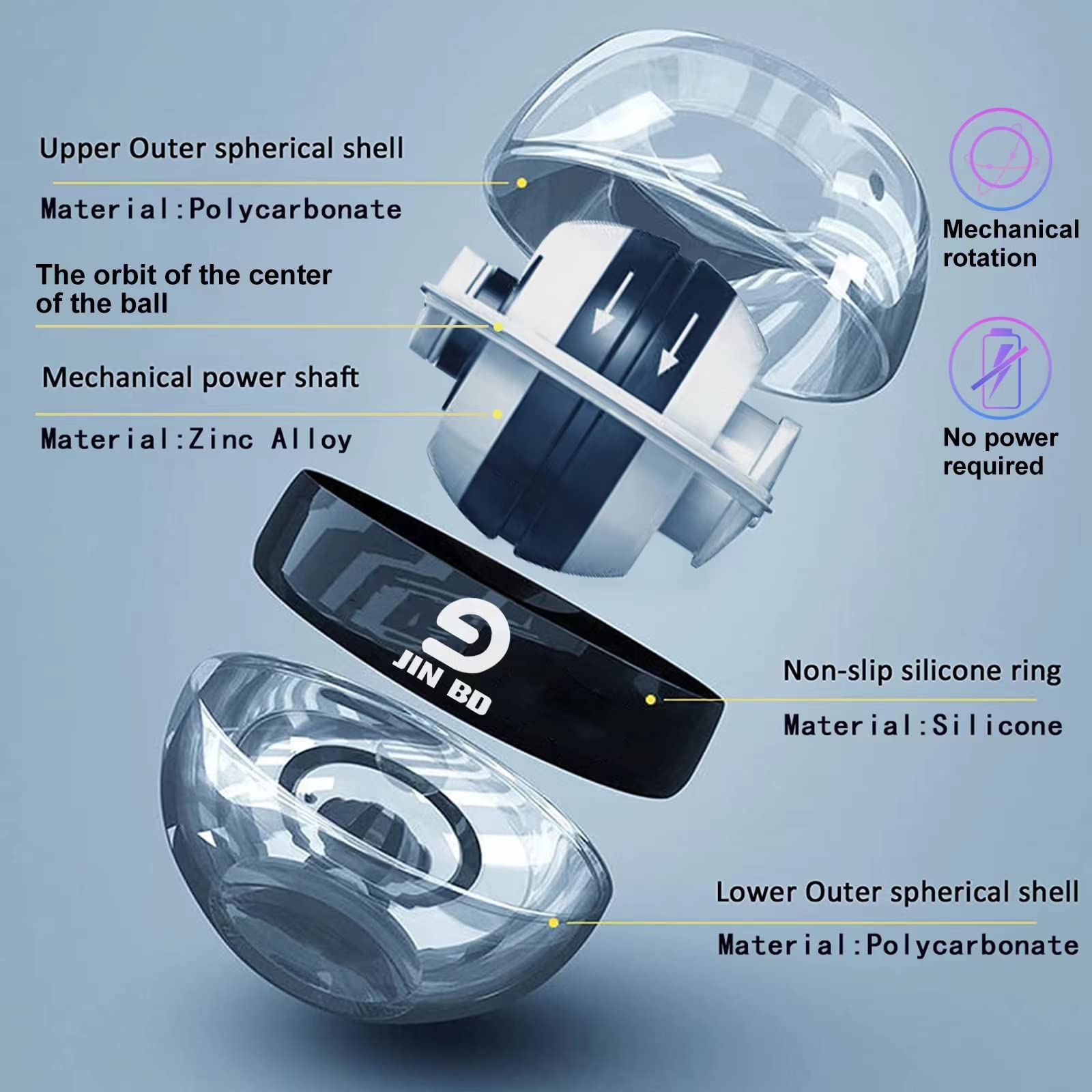 JIN BD Wrist Trainer/Strengthener Gyro Ball Auto-Start Gyroscopic Forearm Exerciser for Strengthen Arms, Fingers, Wrist Bones and Muscles (Black Without Light)