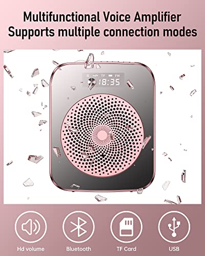 Uonkeus Portable Rechargeable Voice Amplifier Mini Wired Microphone Headset & Waistband Personal Power Amplifiers Loudspeaker for Teachers, Coaches, Tour Guides, Meeting, Presentation (Rose Gold)