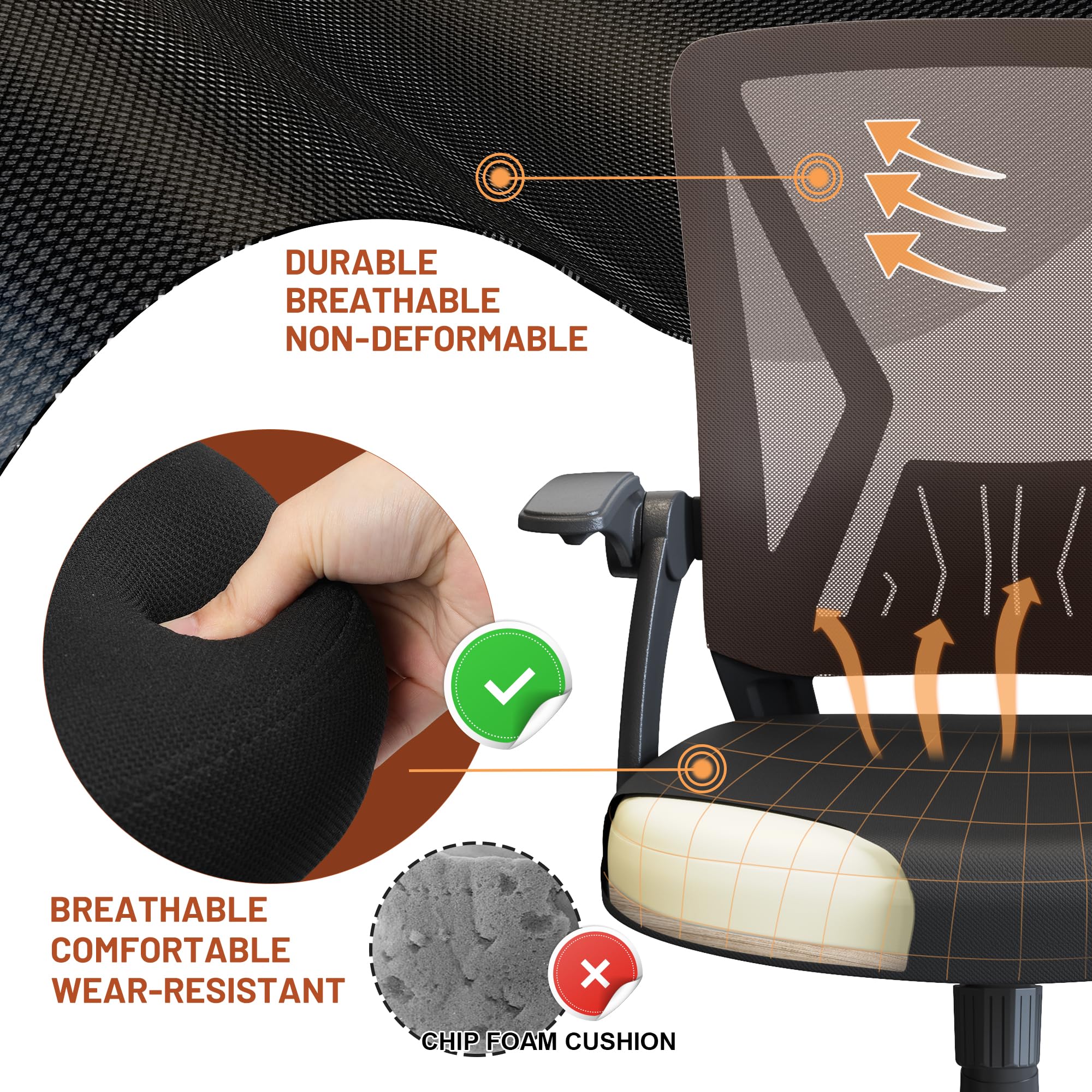 TTD TIANTIANDA Comfy Swivel Adjustable Computer Desk Office Chair with Flip Up Arms and Lumbar Support for Study