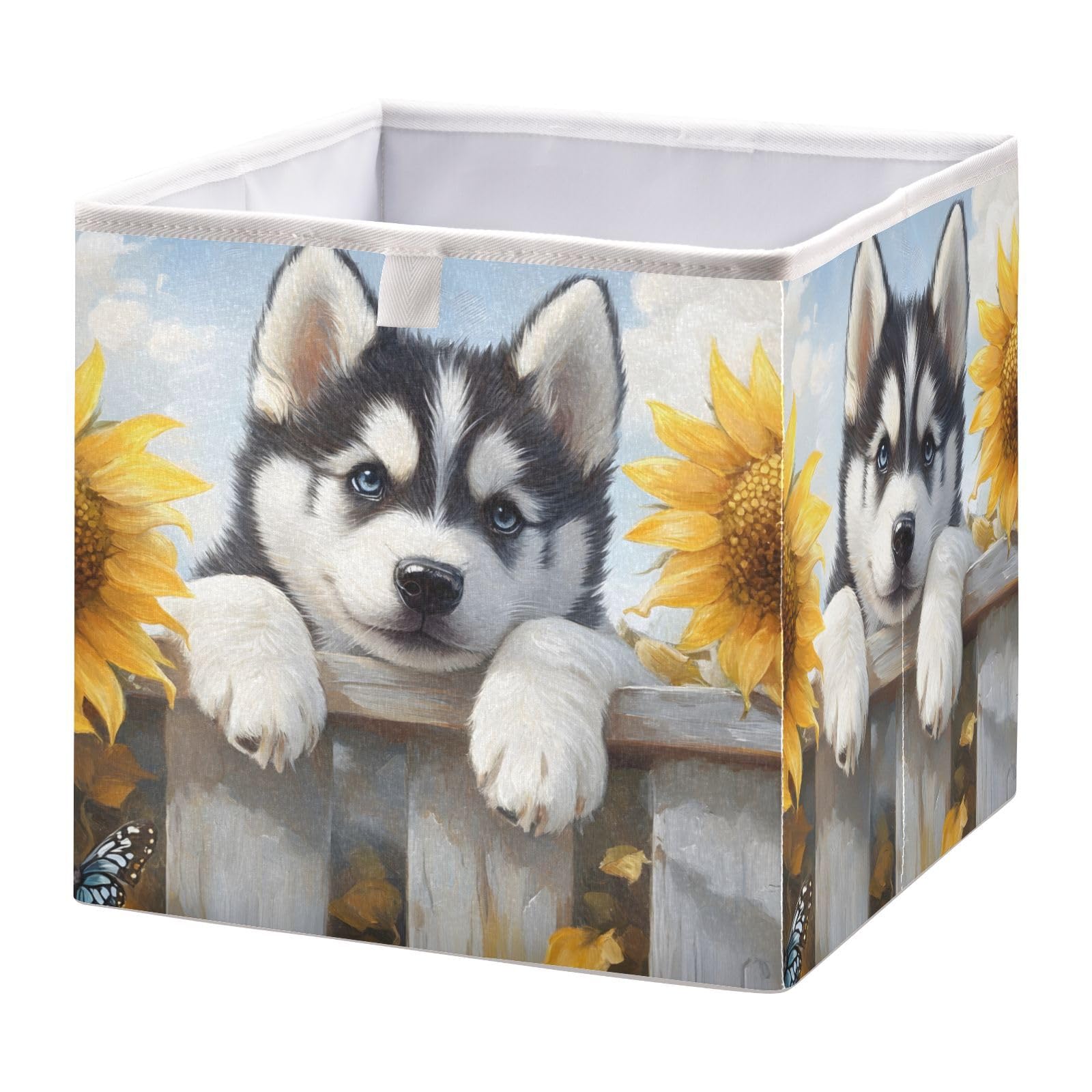 YMGQYJ Cute Husky Collapsible Storage Cube, Foldable Closet Organizers Storage Bins with Support Board for Shelf Closet Cabinet 15.7×10.6×6.9 IN