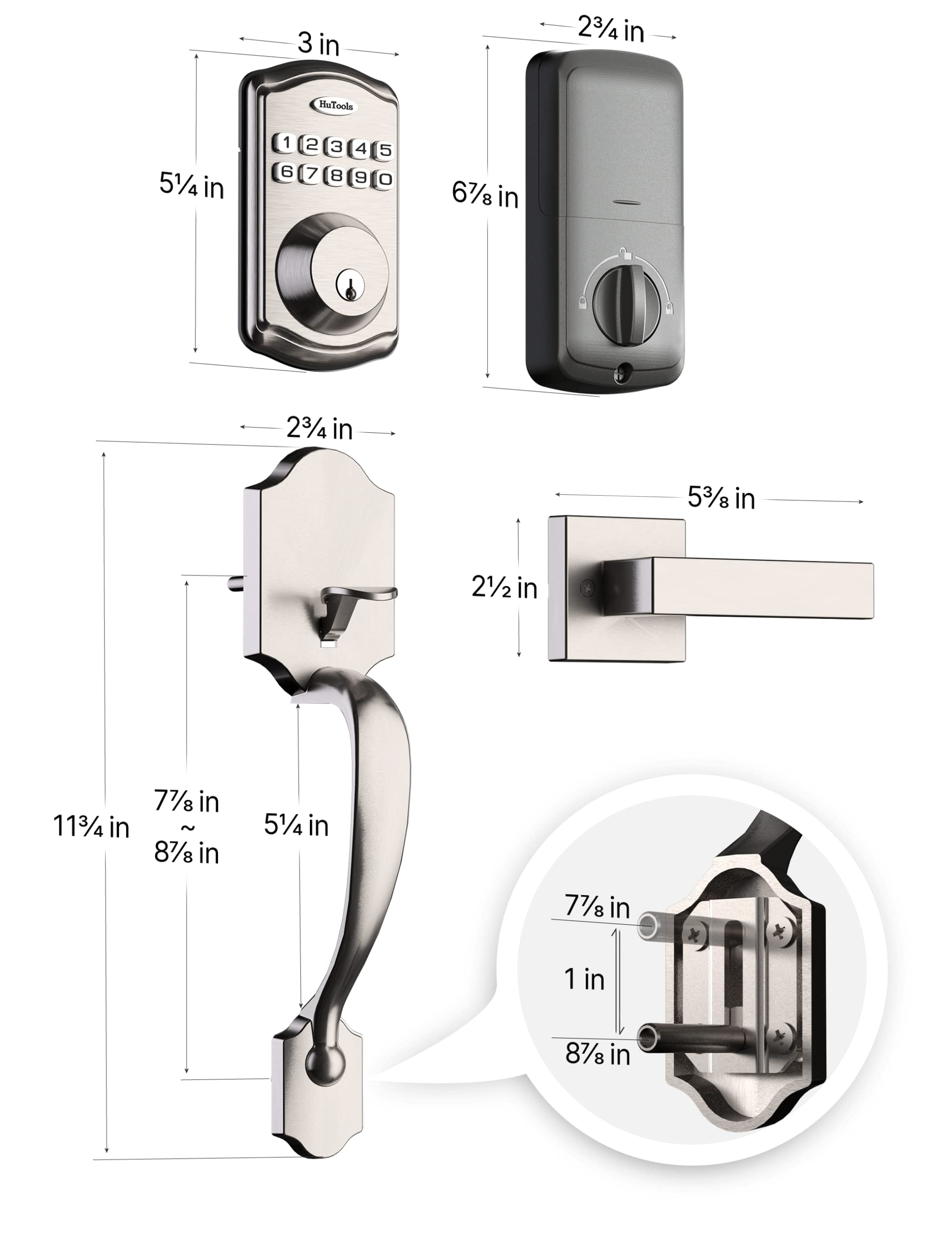 HuTools Keypad Electronic Deadbolt Lock, Satin Nickel, 20 User Codes, Auto Lock, Easy Installation