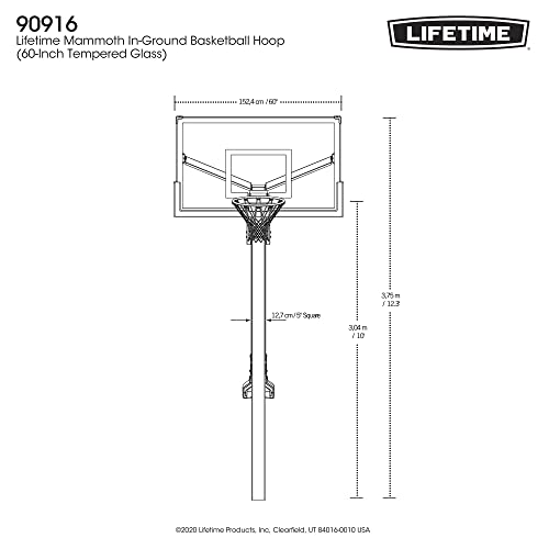 Lifetime 60" In-Ground Basketball Hoop, Mammoth Lift Adjustable Height, Tempered Glass Backboard Bolt Down System