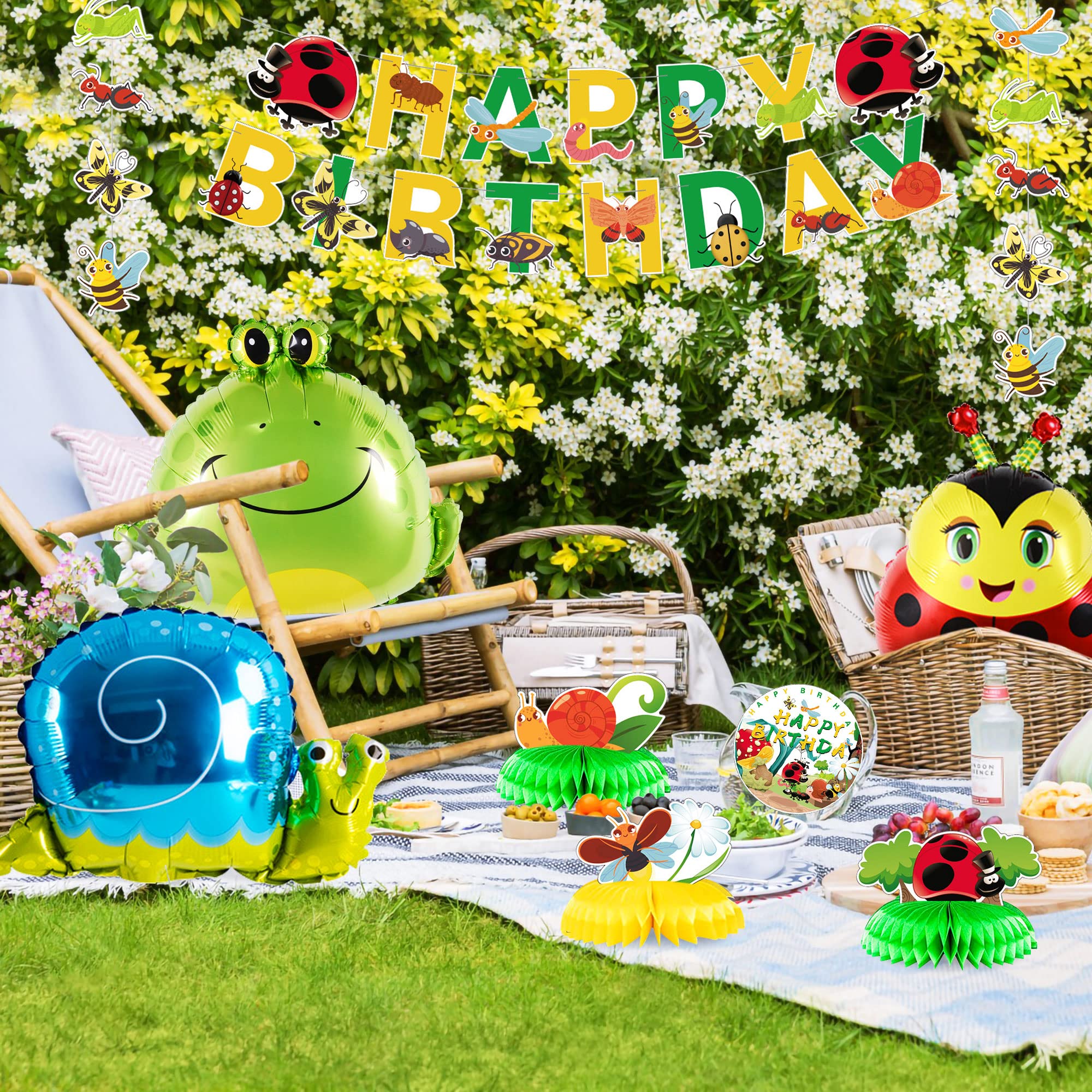 Insect Birthday Party Decorations Bugs Party Plates and Napkins Bugs Party Decorations Garden Birthday Party Decorations Caterpillar Ladybug Birthday Banner