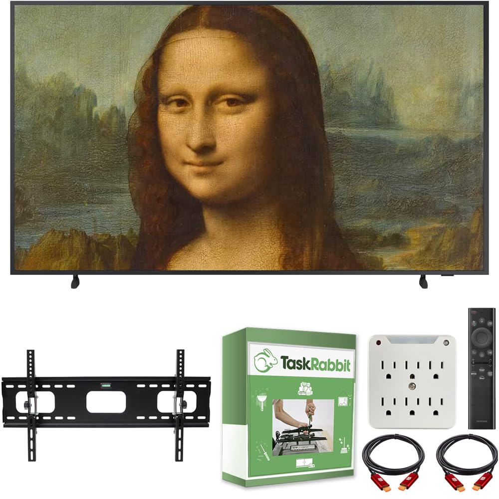 SAMSUNG QN85LS03BA 85 inch The Frame QLED 4K UHD Quantum HDR Smart TV (2022) Bundle with TaskRabbit Installation Services + Deco Gear Wall Mount + HDMI Cables + Surge Adapter