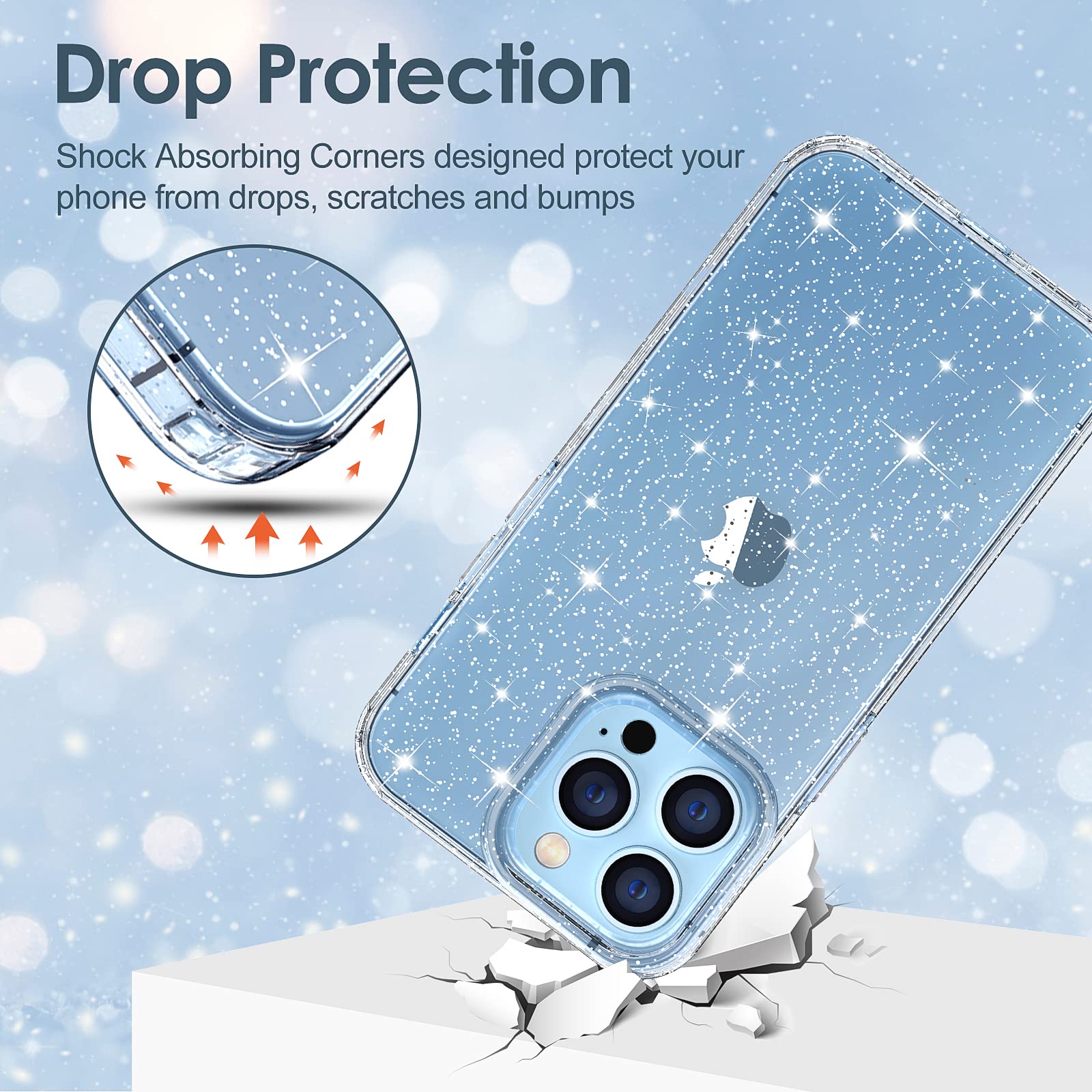 Hython Case for iPhone 13 Pro Case Glitter, Cute Sparkly Clear Glitter Shiny Bling Sparkle Cover, Anti-Scratch Soft TPU Thin Slim Fit Shockproof Protective Phone Cases for Women Girls, Clear Glitter