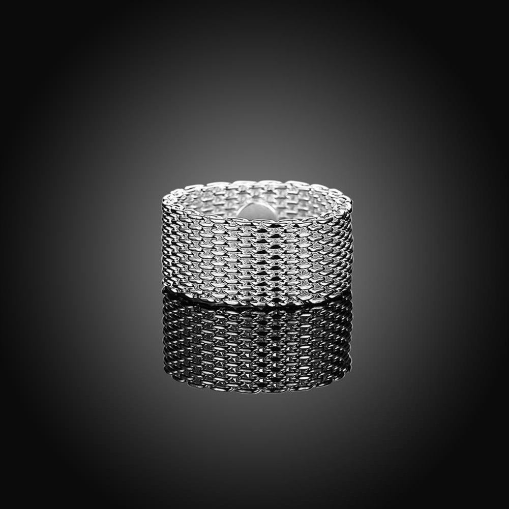 JAJAFOOK 925 Sterling Silver Plated Fashion Woven Braided Mesh Ring Wedding Band Rings for Women