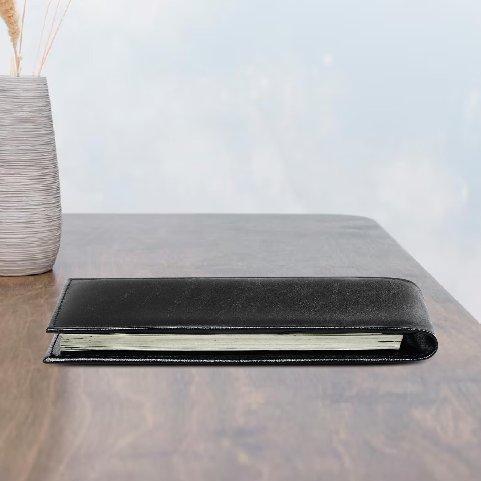 LLi Cufite Leather Checkbook Cover for 2 Checks, Side Tear Top Stub Personal Check, Registers, Receipts, Duplicate Checks, with Card Slots Plastic Insert Flap for Men & Women (Black)