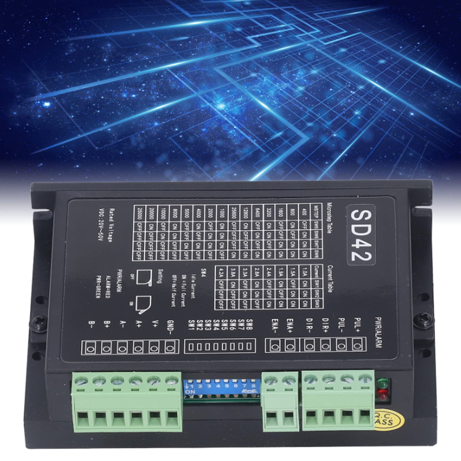 Stepper Motor Driver, 2 Phase Digital Electronic Aluminum Alloy Controller Easy to Install DC20~50V 1.0~4.2A Micro Step Resolutions SD42
