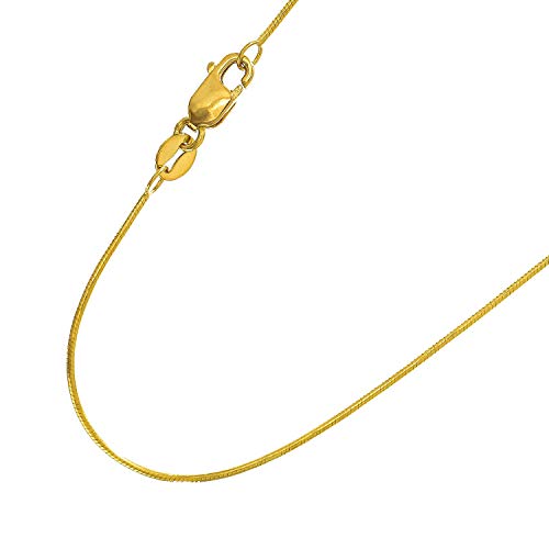 JewelStop 14k Solid Yellow Gold 0.7 mm Round Snake Chain Necklace, Lobster Claw Clasp - 16 Inches, 2gr.