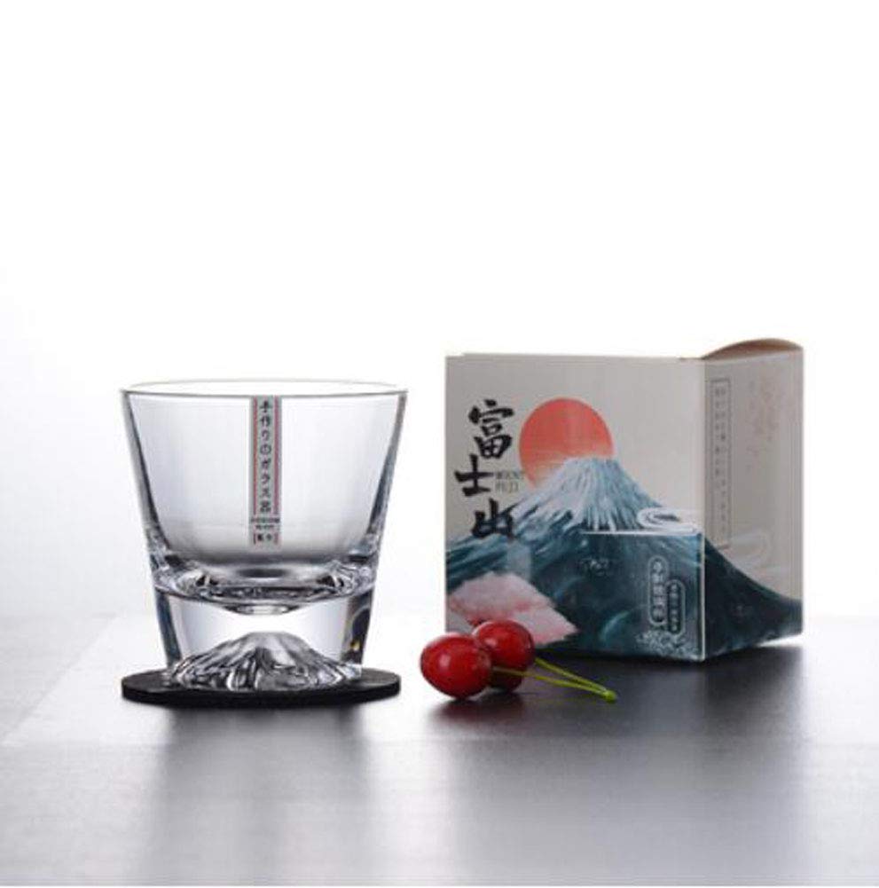 Maya Star Japanese-Style Clear Whiskey Scotch Whiskey Brandy Whiskey Cocktail Glass - Mount Fuji Three-Dimensional Cup Dottom A1, Transparent