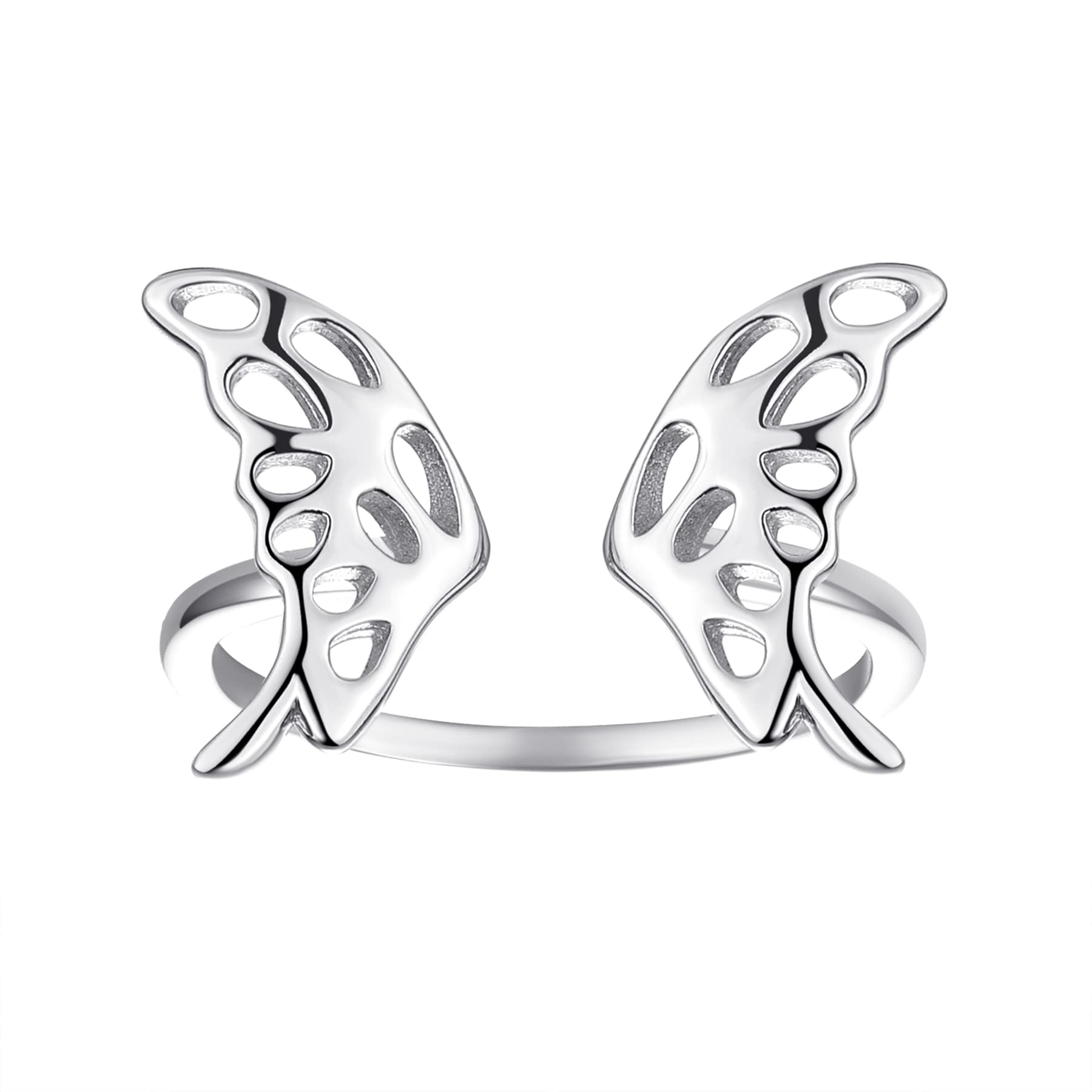 LEMON GRASS Open Butterfly Band Ring in Sterling Silver | Women's Adjustable Cutout Butterfly Ring | Gold Statement Stackable Minimalist Ring for Sister Gift