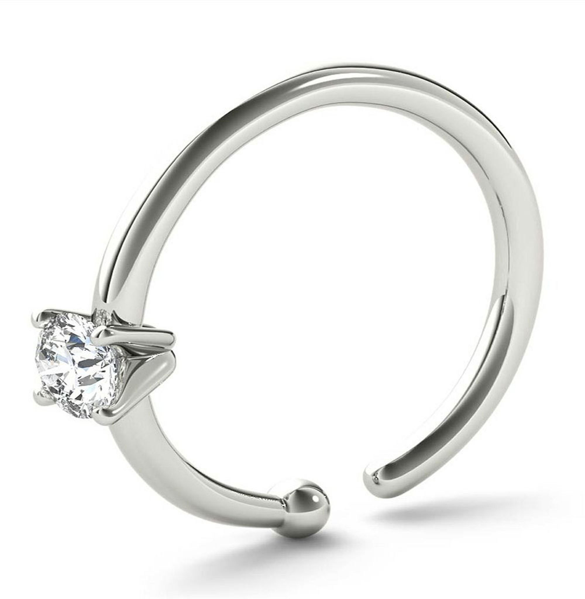 JewelMore 0.02ct Diamond Nose Ring Hoop - 14K White Gold or Yellow Gold (White Gold)
