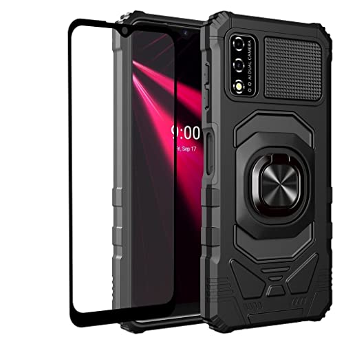 spycase Case Compatible for T-Mobile REVVL V Case w/Tempered Glass Screen Protector [Military Grade] Ring Car Mount Kickstand Shockproof Hard Phone Case - Black