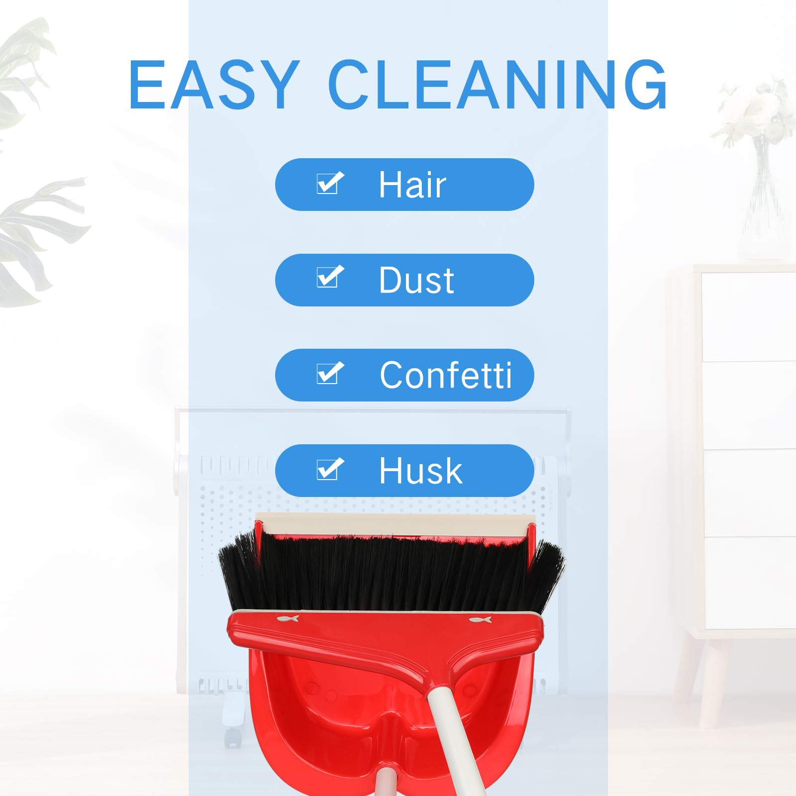 WILLBOND 12 Set Broom and Dustpan Set, Long Handle Broom with Upright Standing Dustpan, Broom with Dustpan Combo Set for Outdoor Kitchen Lobby Office Floor Cleaning (Red)