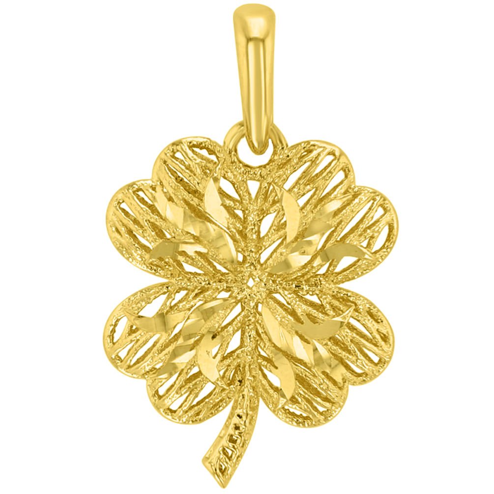Jewelry America Textured 14k Yellow Gold Puffed 3-D Four Leaf Clover Pendant