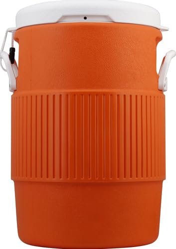 Igloo 5 Gallon Portable Sports Cooler Water Beverage Dispenser with Flat Seat Lid, Insulated Beverage Dispenser, Orange/White