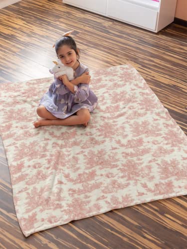 Red Toile Throw Blanket,Fleece Blanket with The 1800's Toile Print, Mid-Century décor (L 150X130 CM / 60X50)