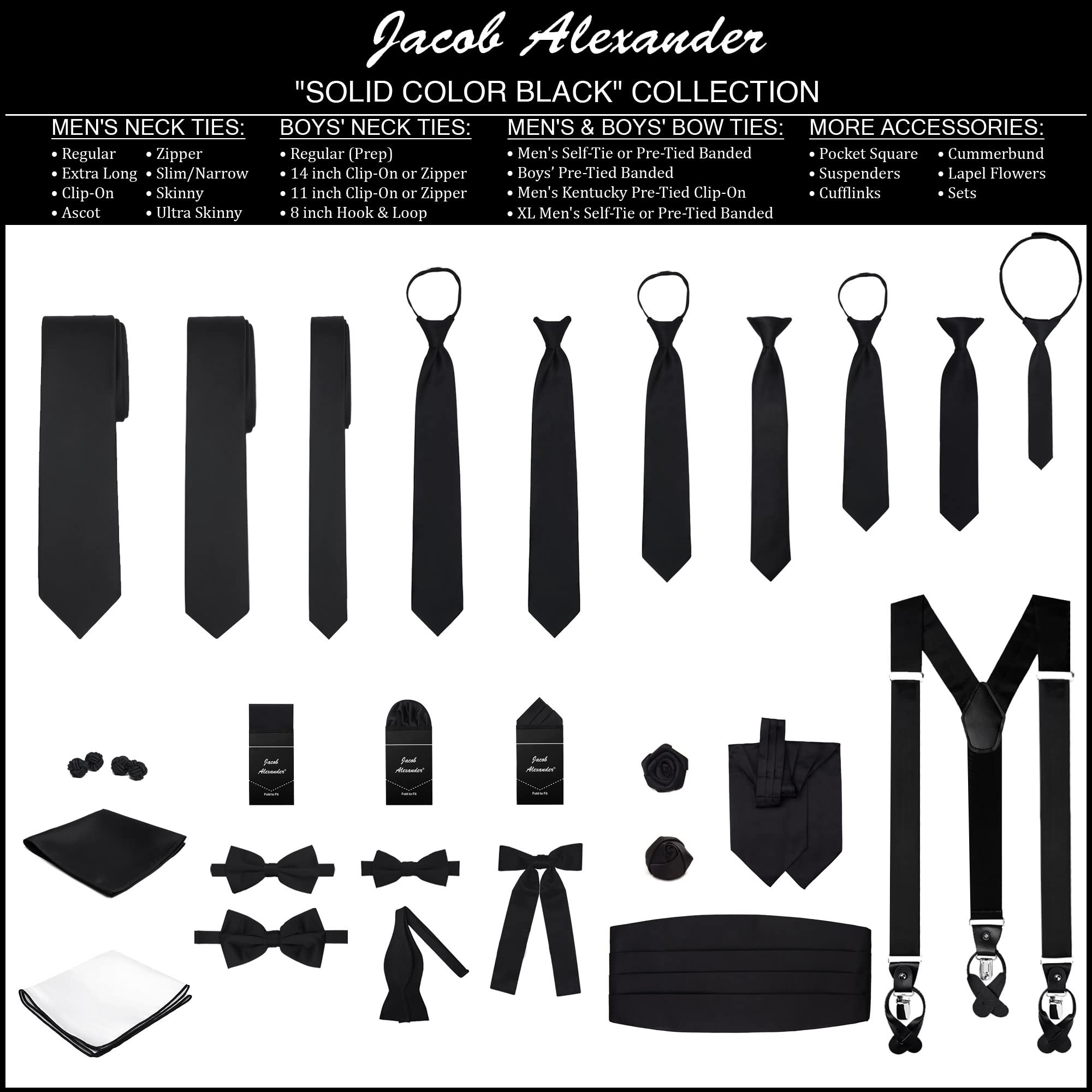 Jacob Alexander Men's Pretied Solid Color Zipper Tie - Black