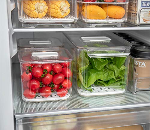 Redrubbit Fridge Food Storage Containers Bins Produce Saver with Vented Lids, Stackable Refrigerator Freezer Organizer with Removable Drain Tray, Fresh Keeper, 3 Pack