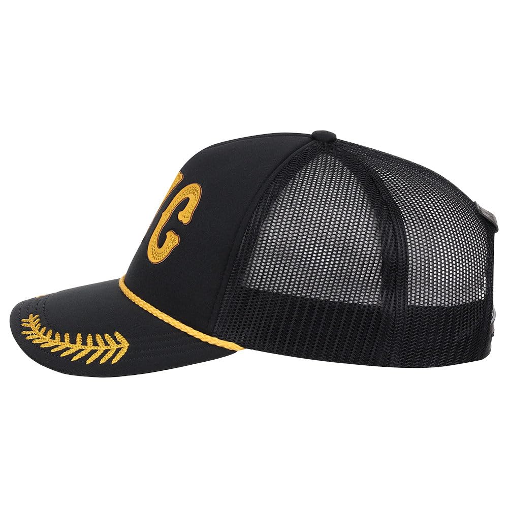 Local Crowns Indiana Leather State Patch Curved Trucker Flag Adjustable Black and White Snapback Cap