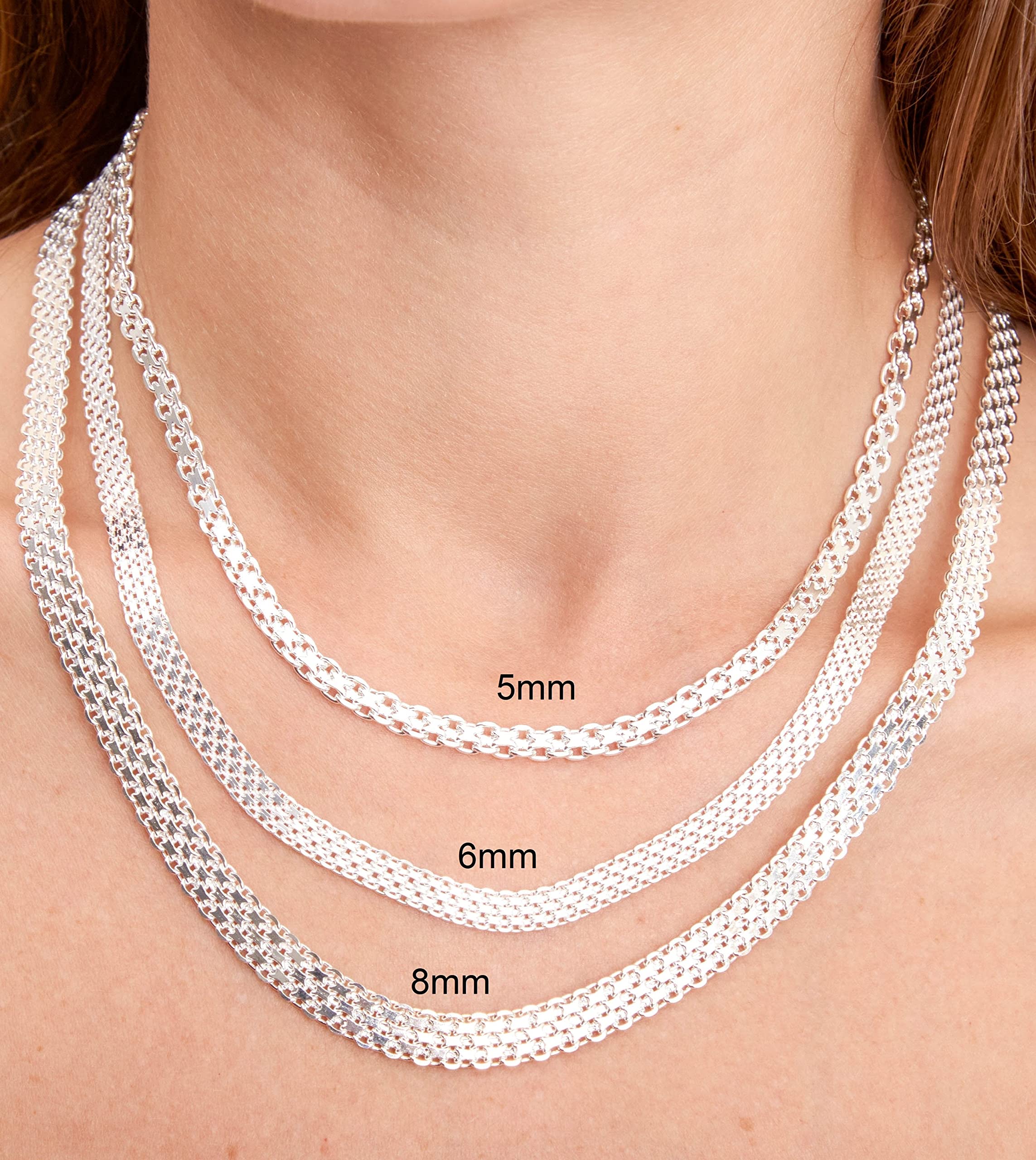 Olive & Chain 925 Sterling Silver Bismark Mesh Link Chain Necklace, Men’s & Women’s