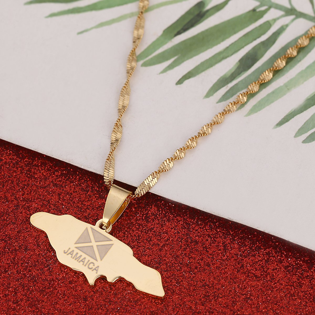 Jamaica Map Pendant Necklaces Jewellery Gold Jamaican Map Flag Jewelry