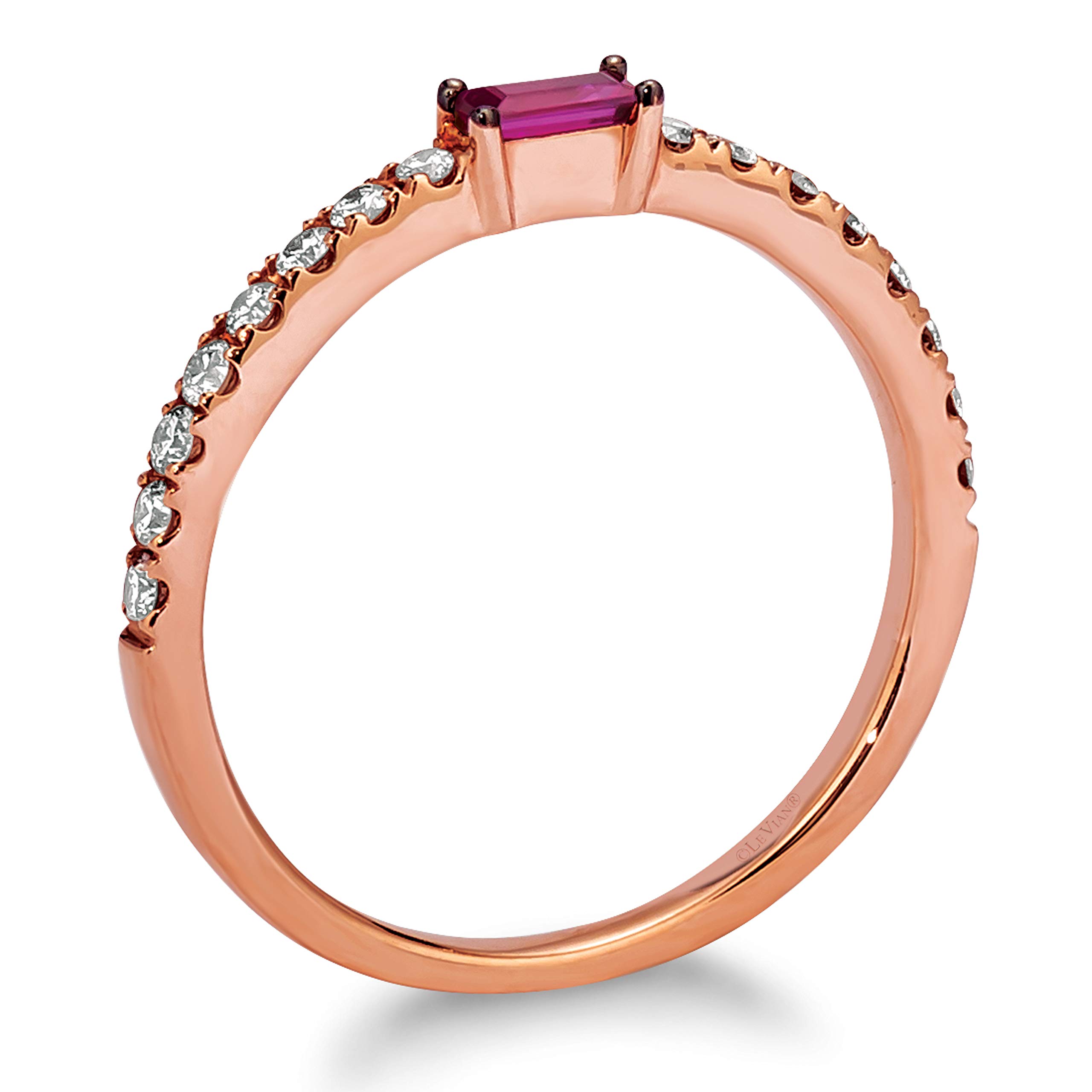LE VIAN 1/4 Carat Diamond and Baguette Cut Red Ruby Stackable Band Ring for Women in 14k Rose Gold (Champagne Color, SI1-SI2, cttw) Anniversary Promise Ring Size 6.5