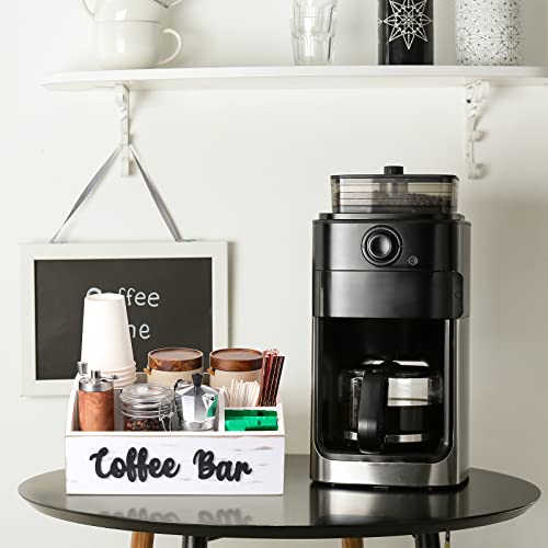 Wooden Coffee Bar Bin Box with Coffee Bar Letter Decor, Coffee Pod Holder Storage Gift Basket, Coffee Station Wooden Holder Nice for Farmhouse Kitchen Decor, Counter, Coffee Lover (White)