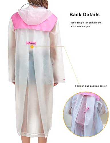 Muzeca EVA Raincoat Waterproof Rain Poncho Reusable Unisex Men Women Long Clear Rain Wear Pink Large