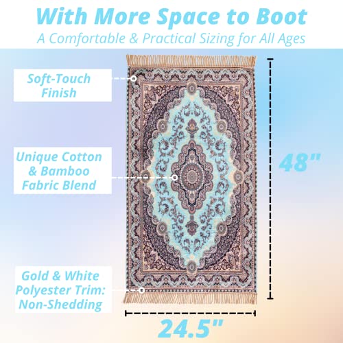 Sacred Artisans FAÍTH Turkish Prayer Mats | Ocean Blue, Soft Prayer Rug Made from Thick Cotton & Bamboo Blend & Fully Gift Ready