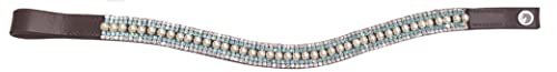 Saddles World Fancy Black Leather Center Light Blue & White Pearl with Clear Crystals Horse Bridle's Browband - Cob Size