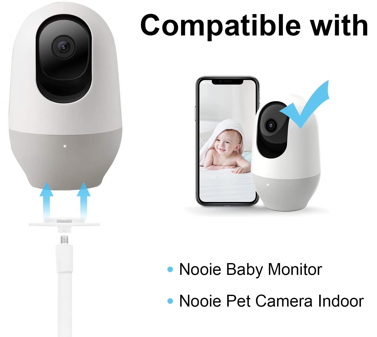 SZAOYU Flexible Clip Mount Compatible with Nooie and Other Baby Monitor Camera with 1/4 Threaded Hole Without Tools or Wall Damage - White (Flexible clamp Mount)