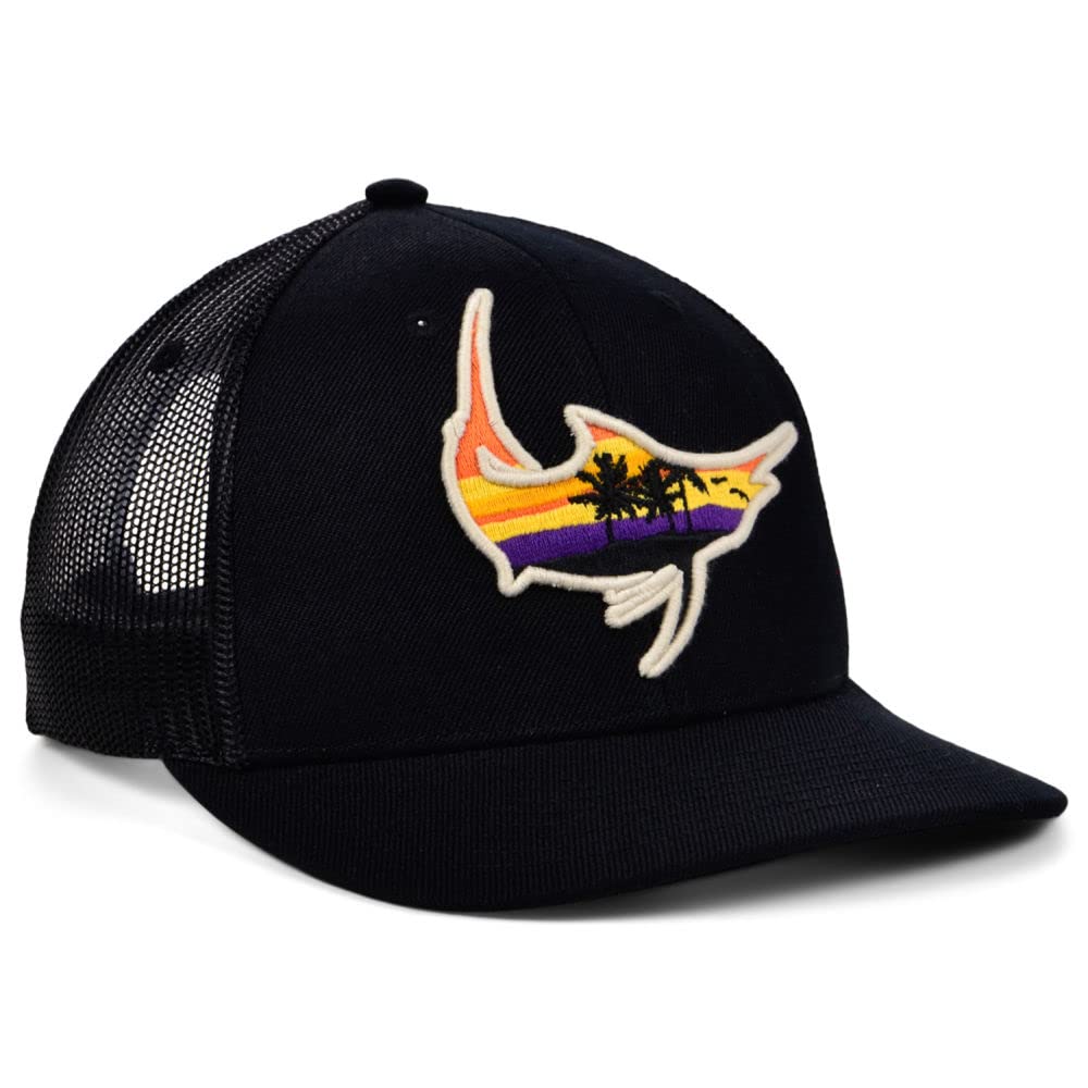Local Crowns Shark Fish Night Views Island Trucker Adjustable Snapback Black/Shark Fish Patch Cap
