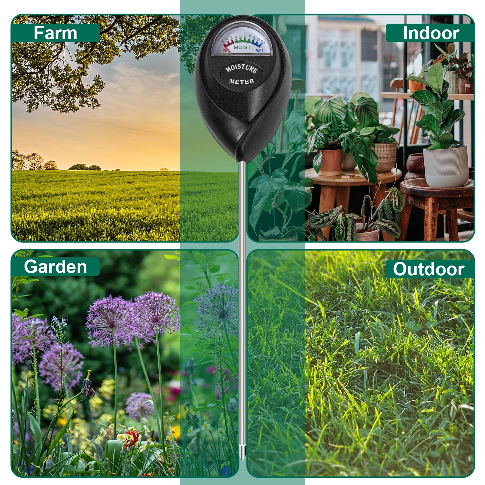 SZHLUX Soil Moisture Meter, Soil Hygrometer Sensor for Plant Care, Great for Potted Plants, Gardening, Lawn (No Battery Needed) 10.23inch, Black