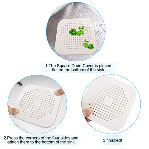 Square Drain Cover for Shower 5.7-inch TPR Drain Hair Catcher Flat Silicone Plug for Bathroom and Kitchen Filter Shower Drain Protection Flat Strainer Stopper with Suction Cups 2 Pack (Grey)