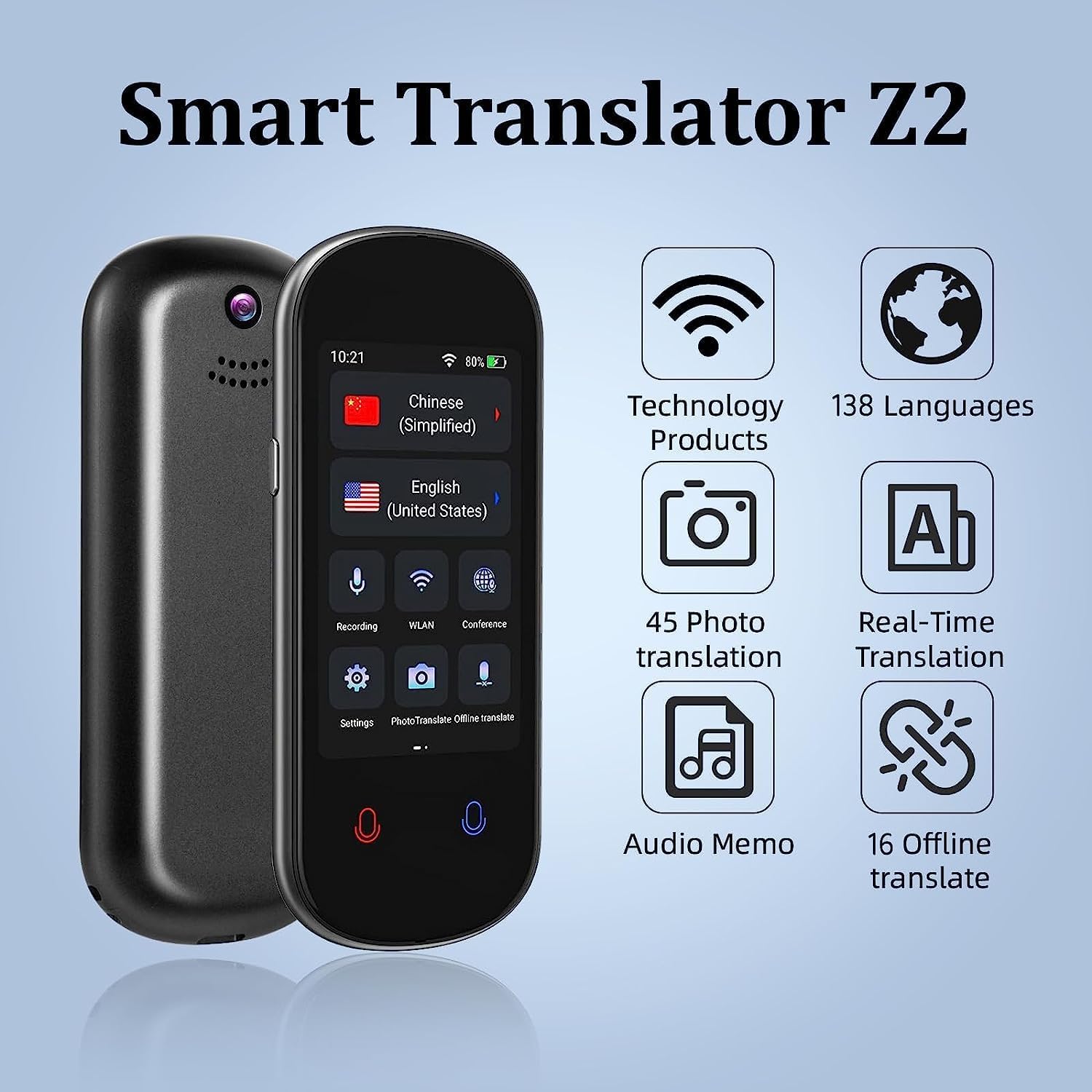 Instant Lanquage Translator Device,Electronic Foreign Language Translators,Two-Way Smart Voice and Photo Pocket Translator Real Time, 138 Languages Supported, Standy 180H, Portable Offline Translatio