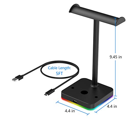 KAFRI RGB Dual Headphone Stand with USB Hub Desk Gaming Double Headset Holder Hanger Rack with 1 USB2.0 Extension Charging Port Extender Cord - Suitable for Gamer Desktop Table Game Earphone